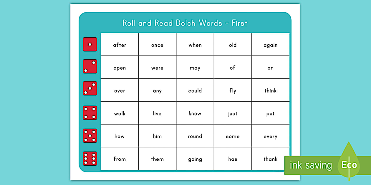 Dolch Word List First Roll and Read Mat (teacher made)