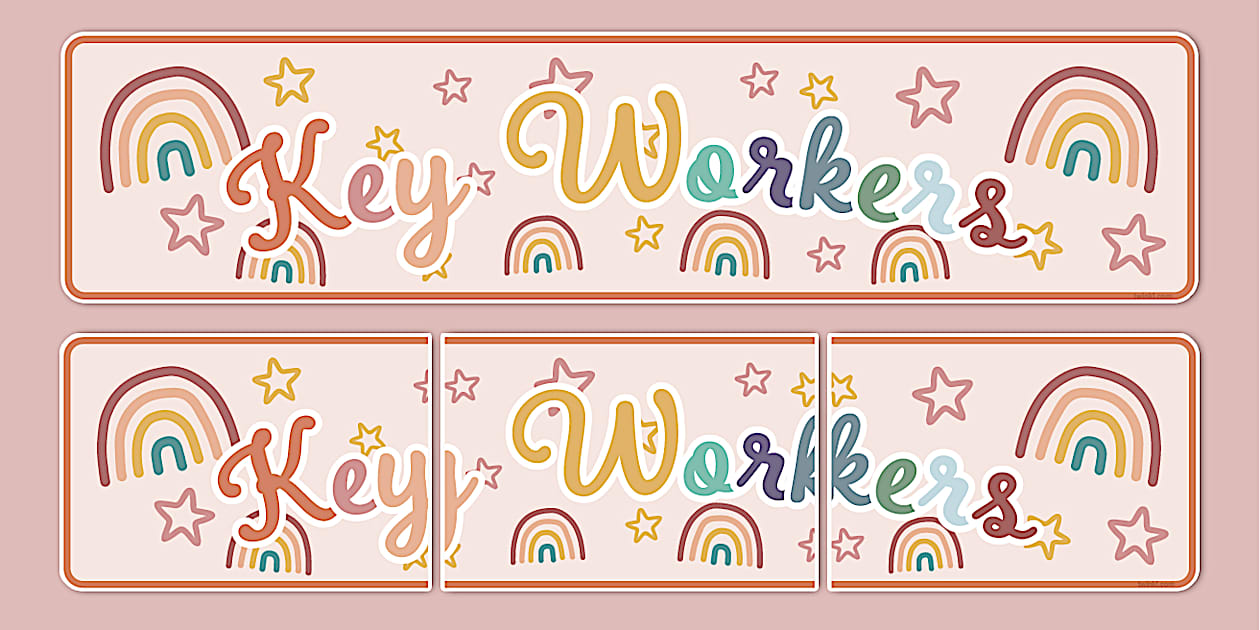 Muted Rainbow-Themed Key Workers Display Banner - Twinkl