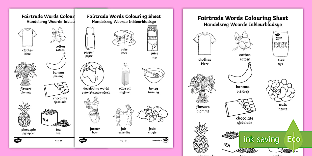 Fairtrade Colouring Pages English/Afrikaans (teacher made)