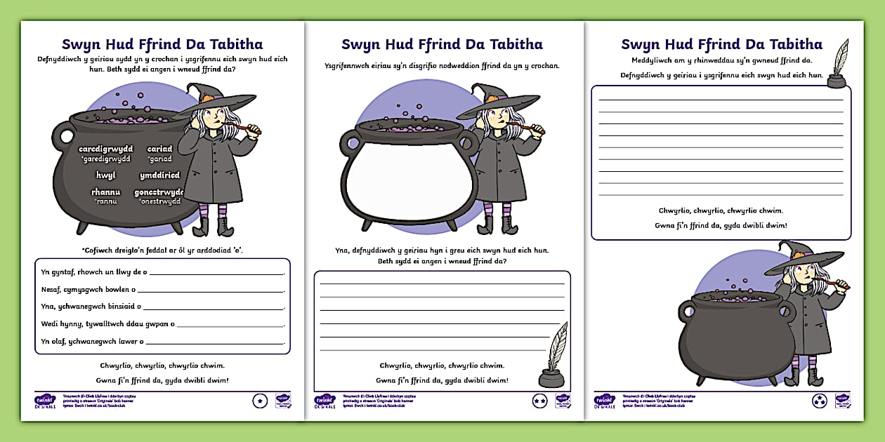 Helbul Hud: Taflenni Ysgrifennu Swyn Hud Ffrind Da Tabitha