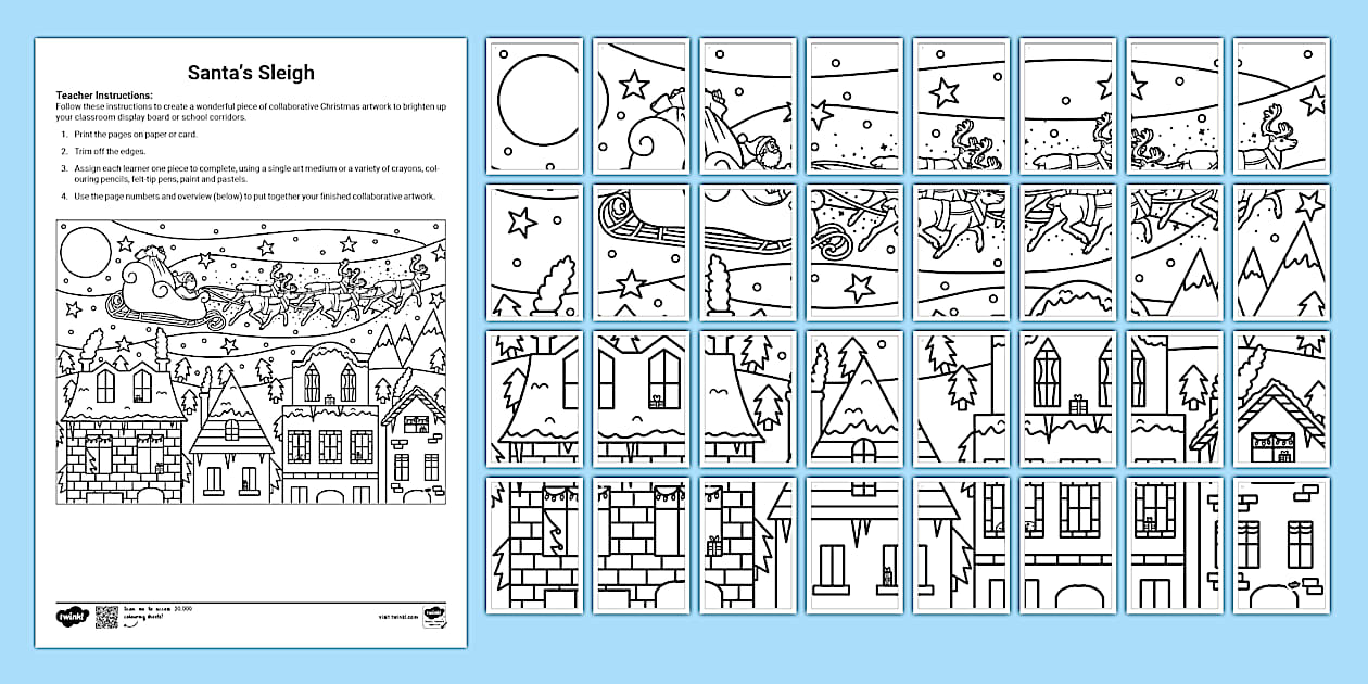 Santa's Sleigh Collaborative Colouring Pages - Twinkl