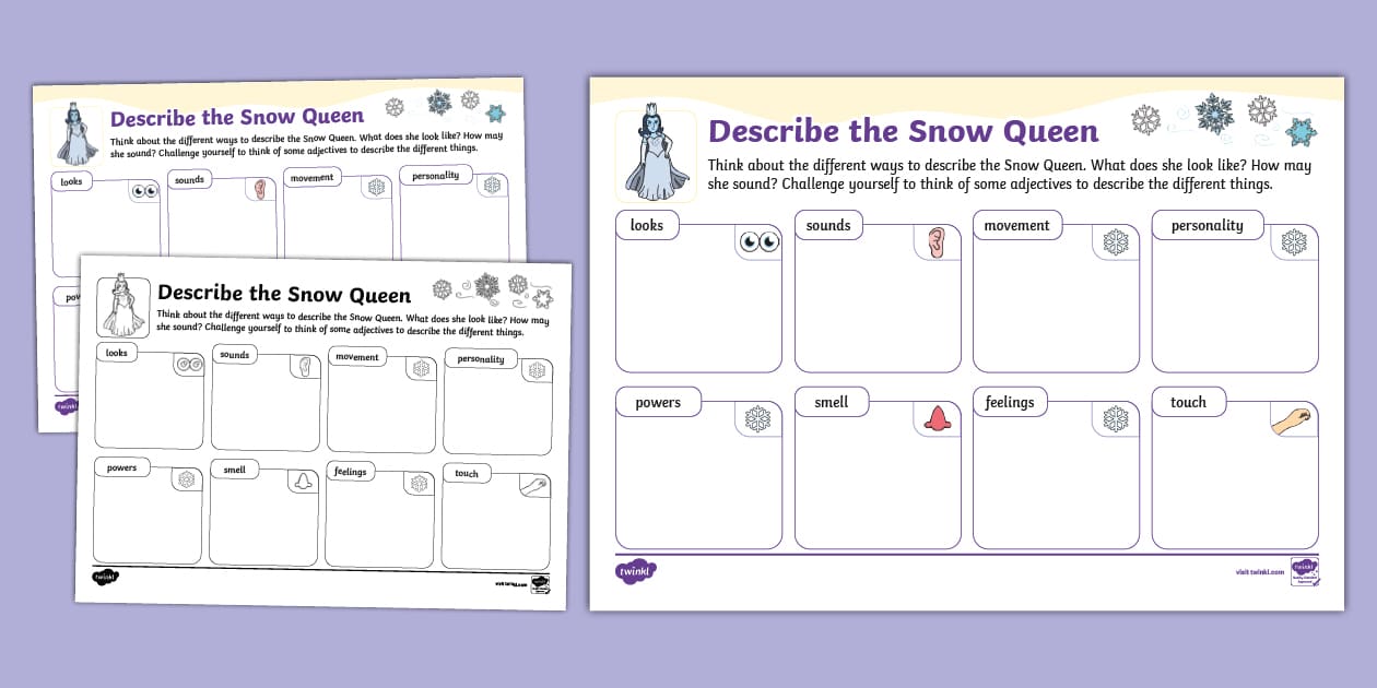 The Snow Queen Adjectives Worksheet - Twinkl