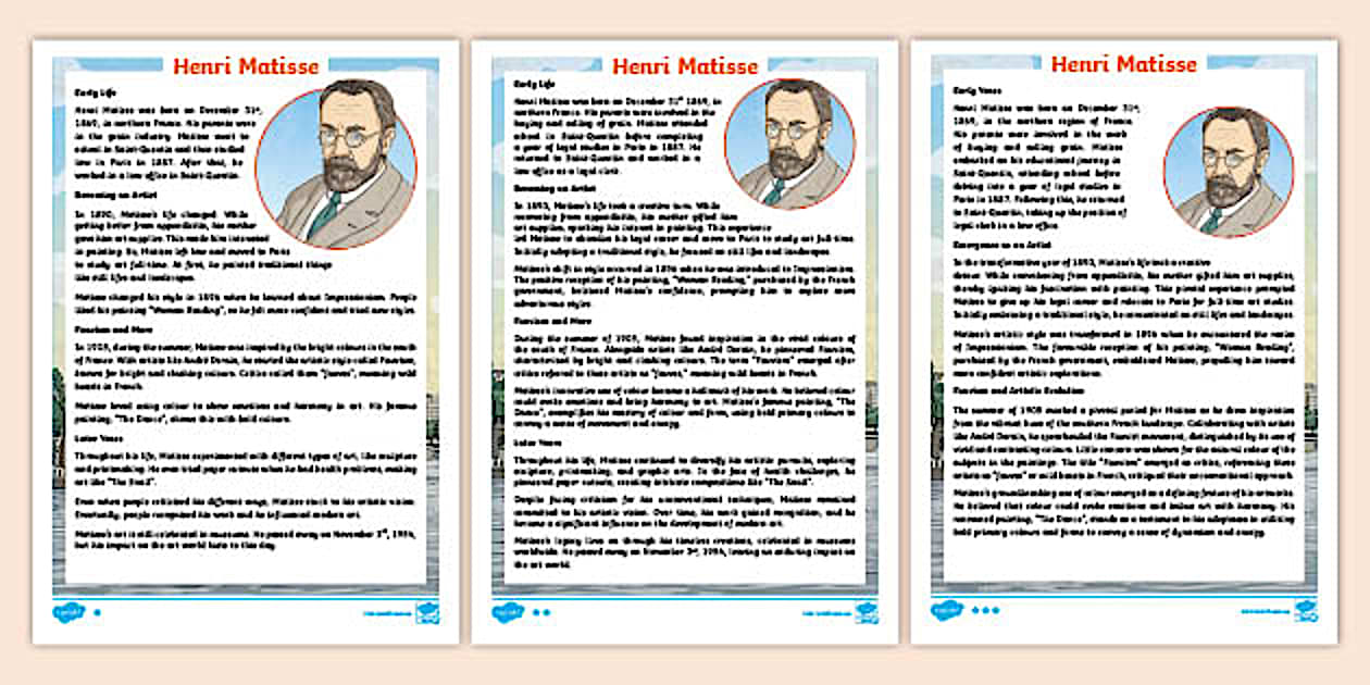 Henri Matisse Differentiated Reading Comprehension