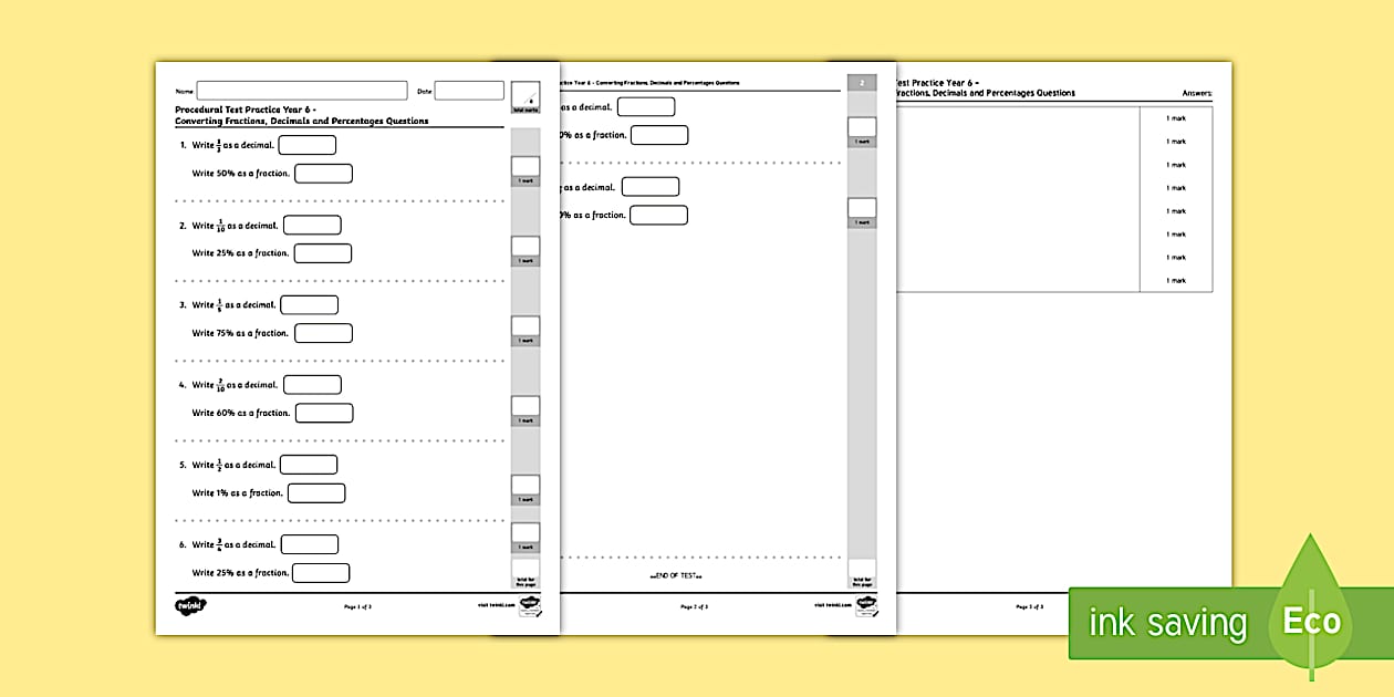 Practice Converting Fractions, Decimals and Percentages Questions for
