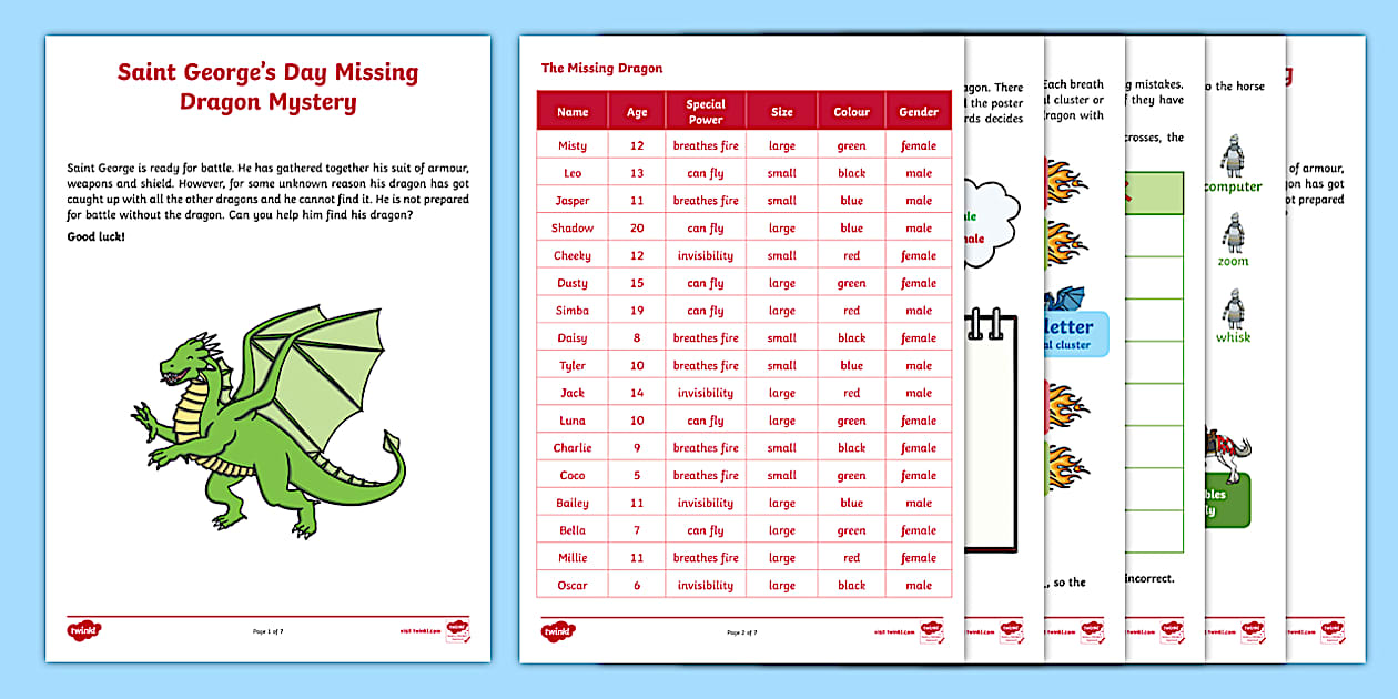Saint George's Day Missing Dragon Phonics Problem Solving Game