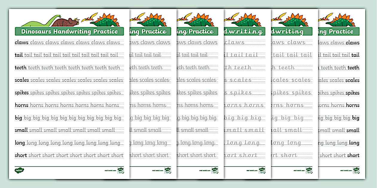 Dinosaur Vocabulary Handwriting Practice Worksheet - Twinkl