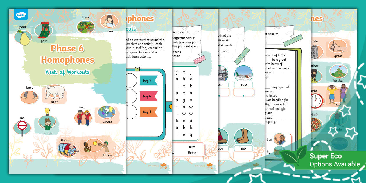 Phase 6 Homophones Week of Workouts (teacher made) - Twinkl