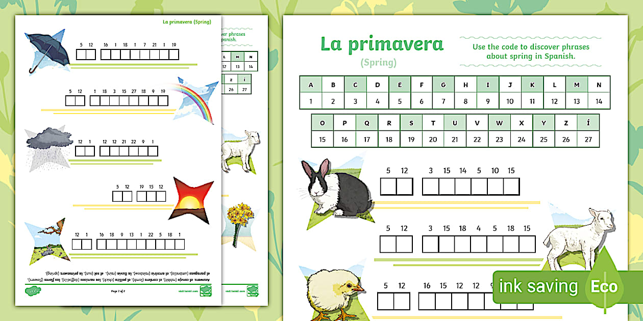 👉 Spanish: Spring Code Breaker Activity Sheet - Twinkl