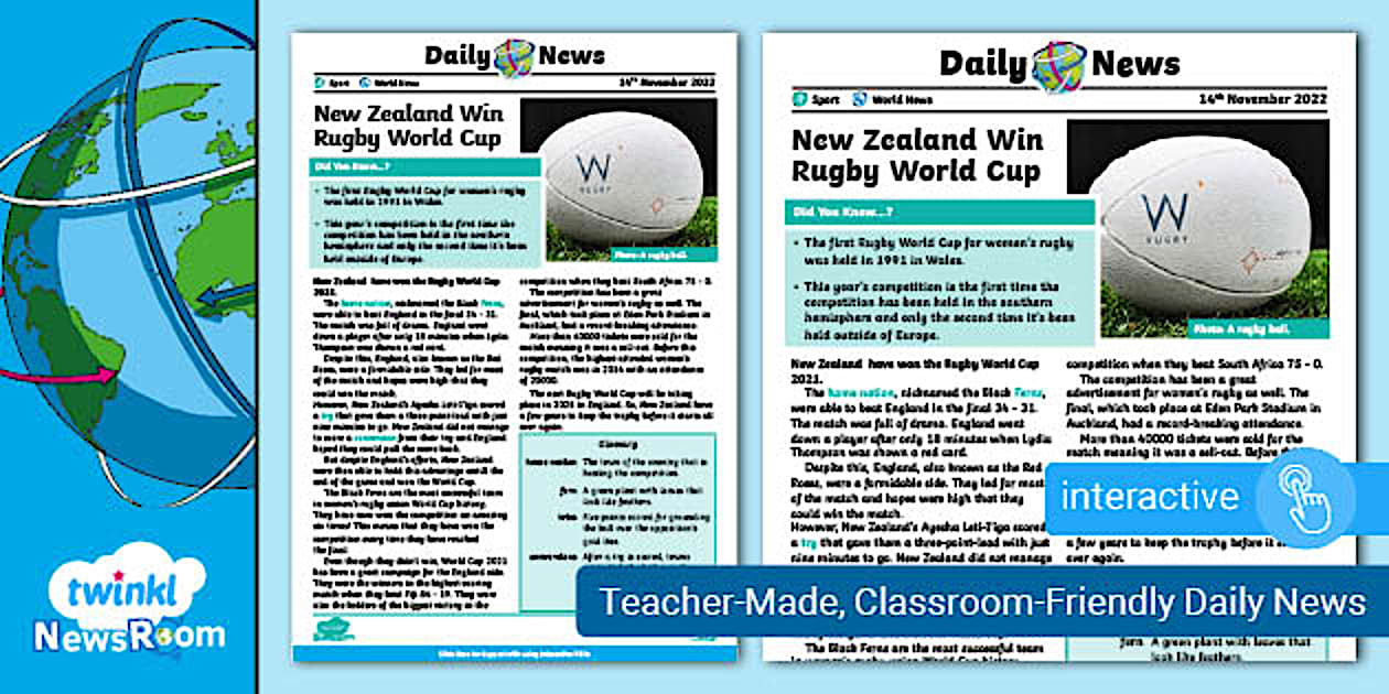 New Zealand Win Rugby World Cup -NewsRoom Article(ages 9-11)