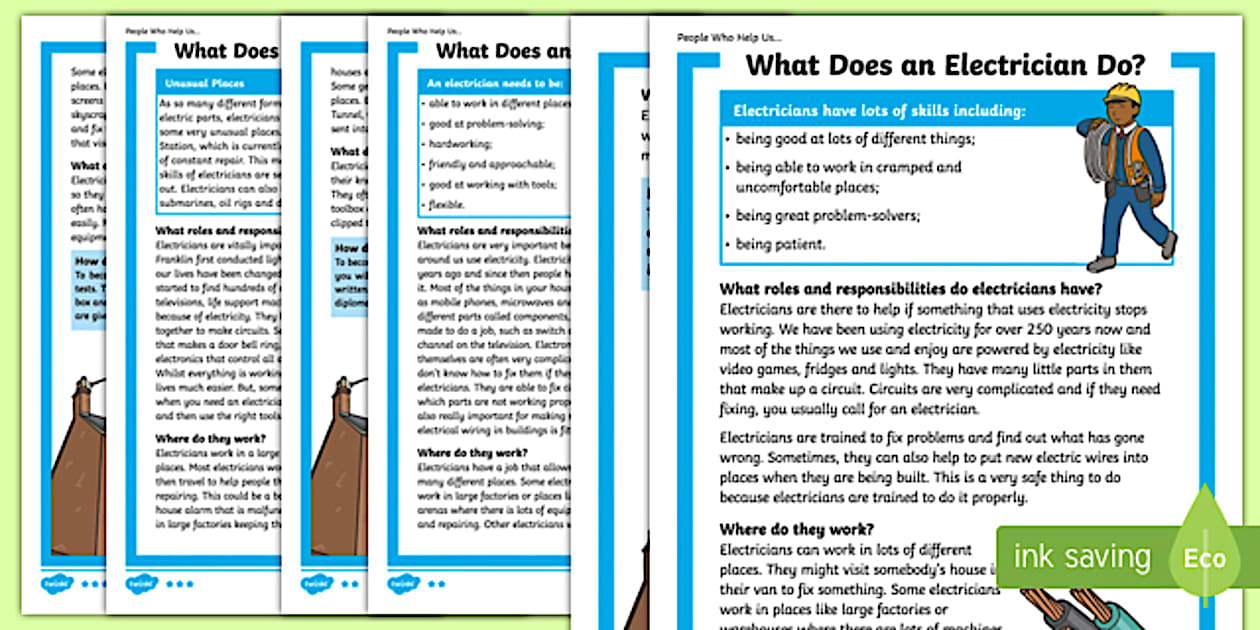 What Does An Electrician Do? Differentiated Fact File