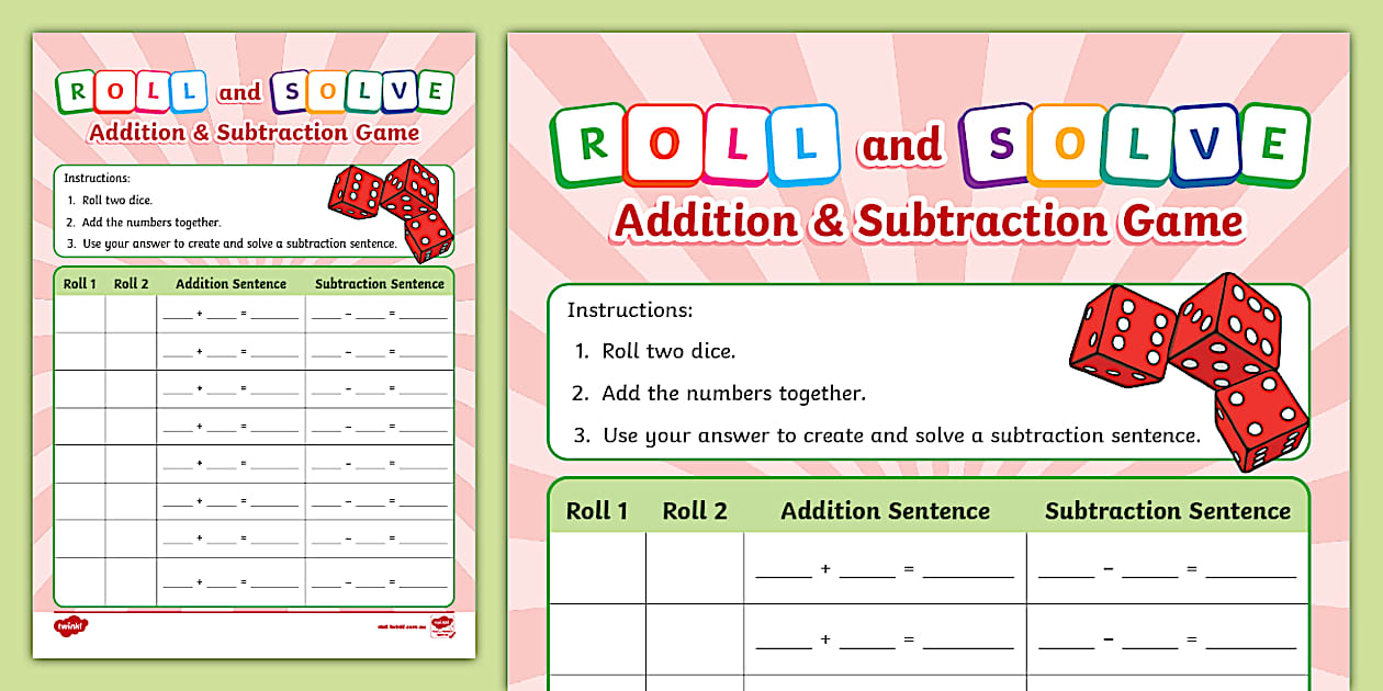 Roll and Solve: Addition & Subtraction Game - Twinkl