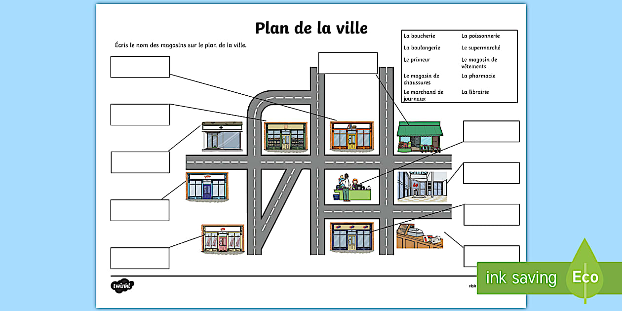 Editable Feuille d'activités : Carte des magasins de la ville