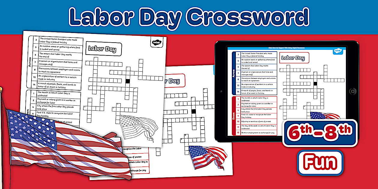 Labor Day Crossword for 6th-8th Grade (Hecho por educadores)