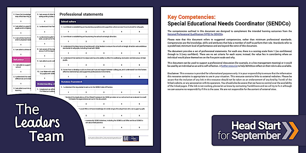 Leaders - SENDCo: Key Competencies (teacher made) - Twinkl