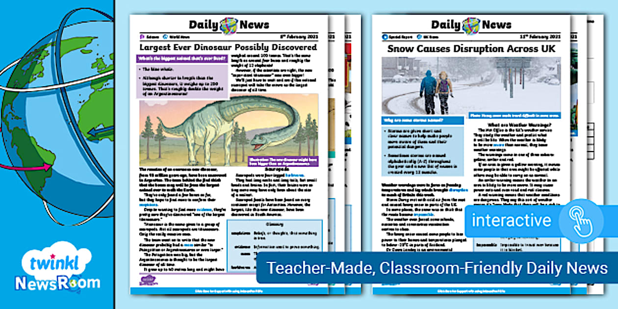 NewsRoom Weekly UKS2 Reading Comprehension Pack - 12th February 2021