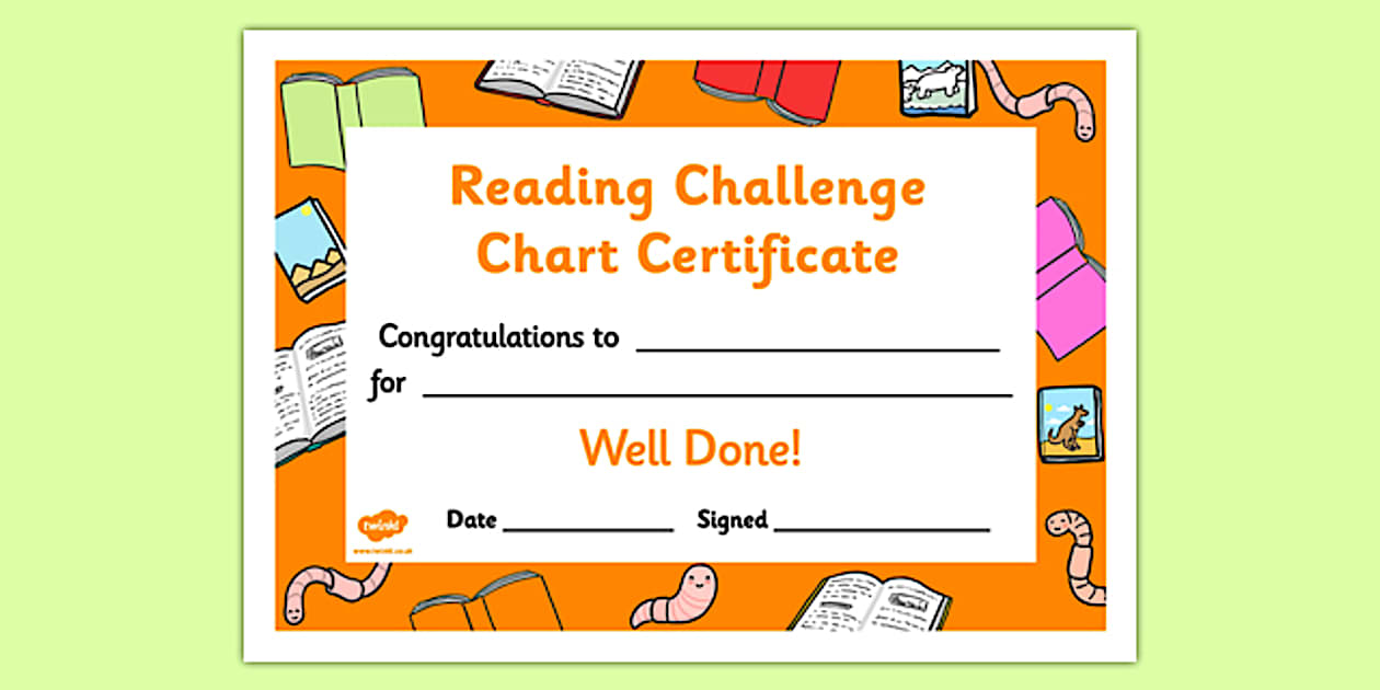 Reading Challenge Chart Certificates Bookworm Themed