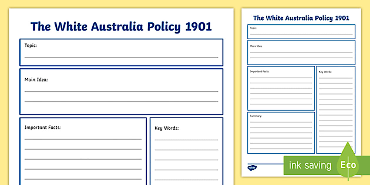 Black and White The White Australia Policy Note-Taking Activity