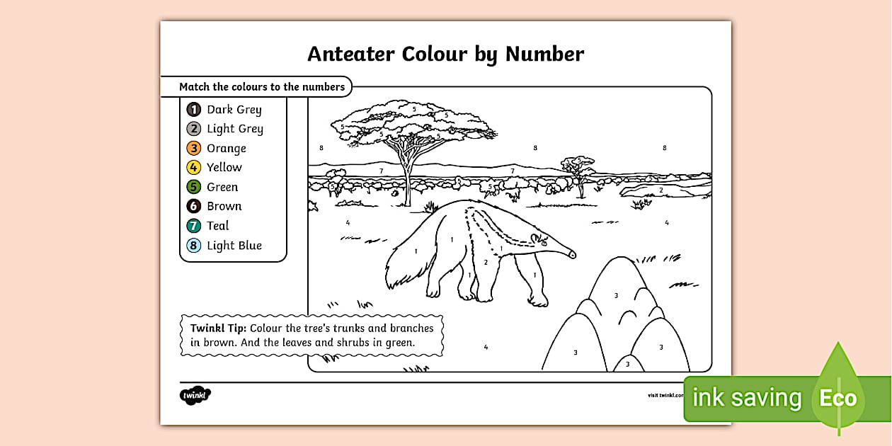 Anteater Colour-by-Number | Twinkl | KS1 | Colouring