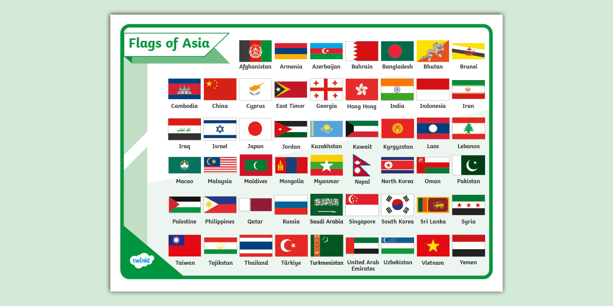 Flags of Asia With Names Word Mat - Twinkl