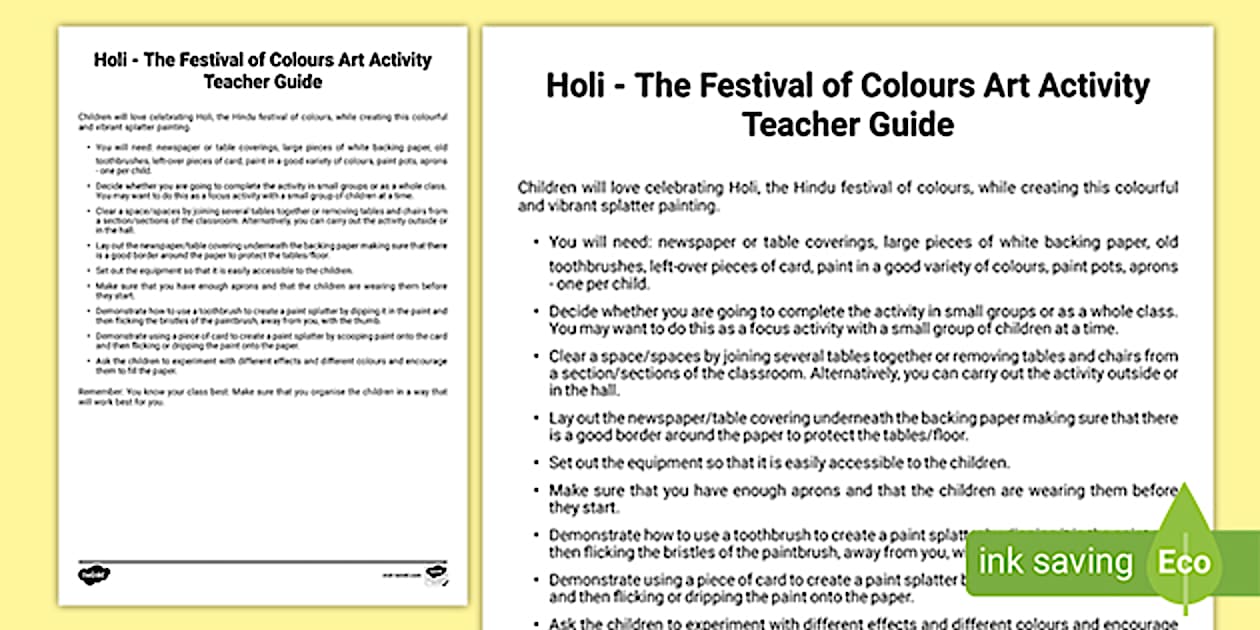 KS2 Holi The Festival of Colours Art Activity:Teacher Guide