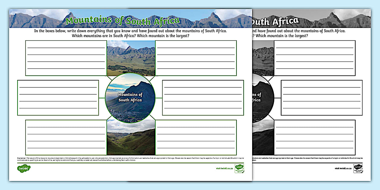Mountains of South Africa Mind Map (Teacher-Made) - Twinkl