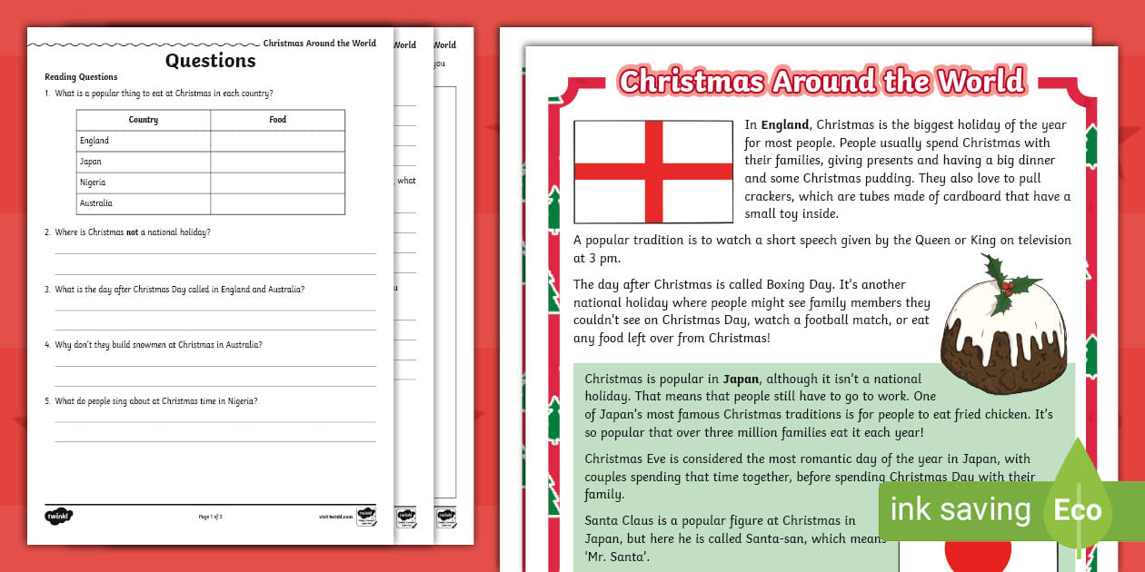 ESL Christmas Around the World Reading Activity | Twinkl