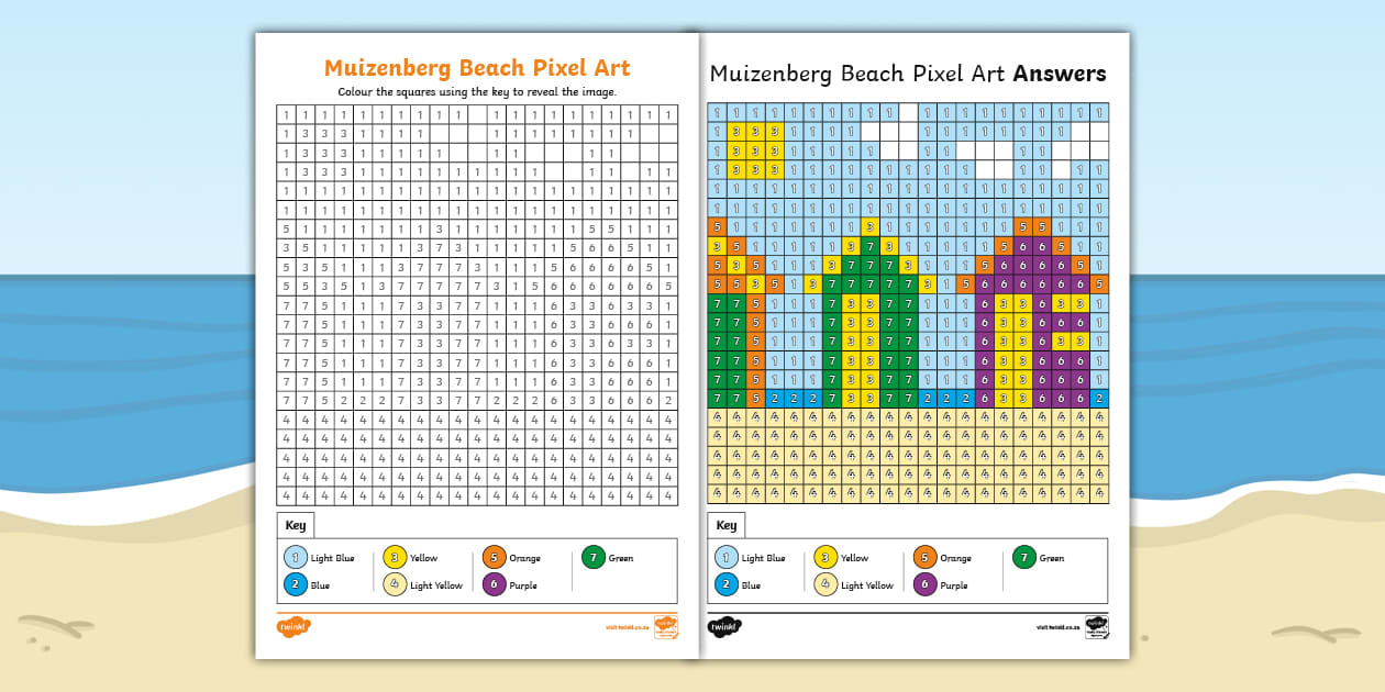 Muizenberg Beach Pixel Art Template (teacher made) - Twinkl