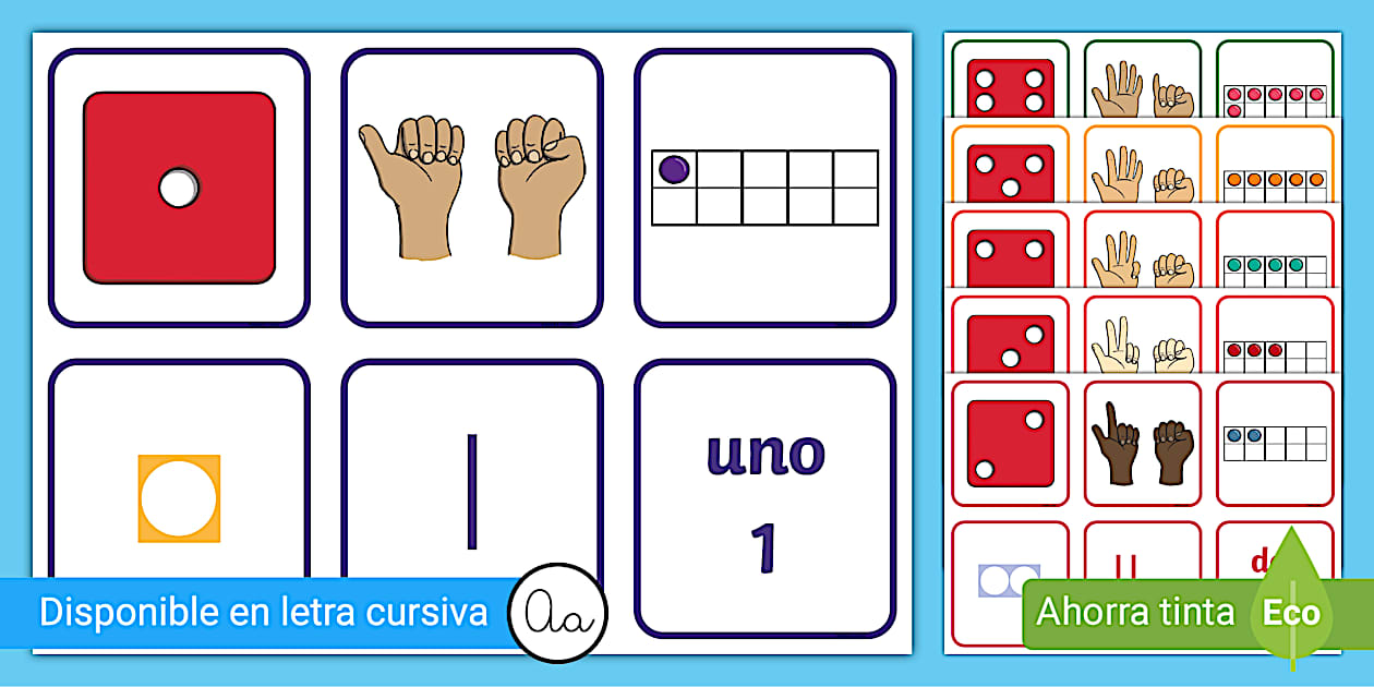 Tarjetas: Representación de números del 1 al 20- Guía de trabajo