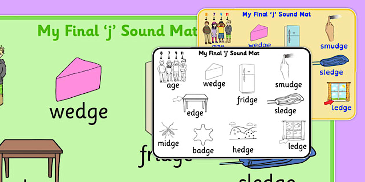 Black and White Final 'J' Sound Word Mat 2 (teacher made)