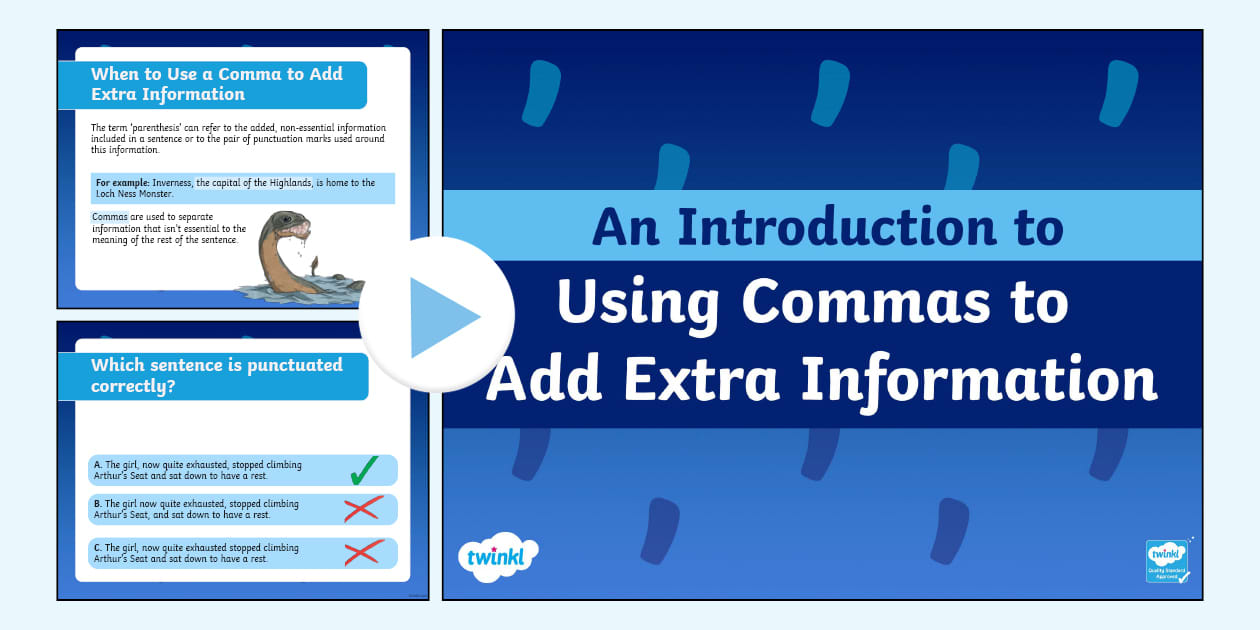 An Introduction to Commas for Extra Information PowerPoint