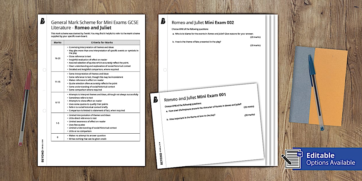 Romeo and Juliet Exam Questions | Beyond Revision Pack