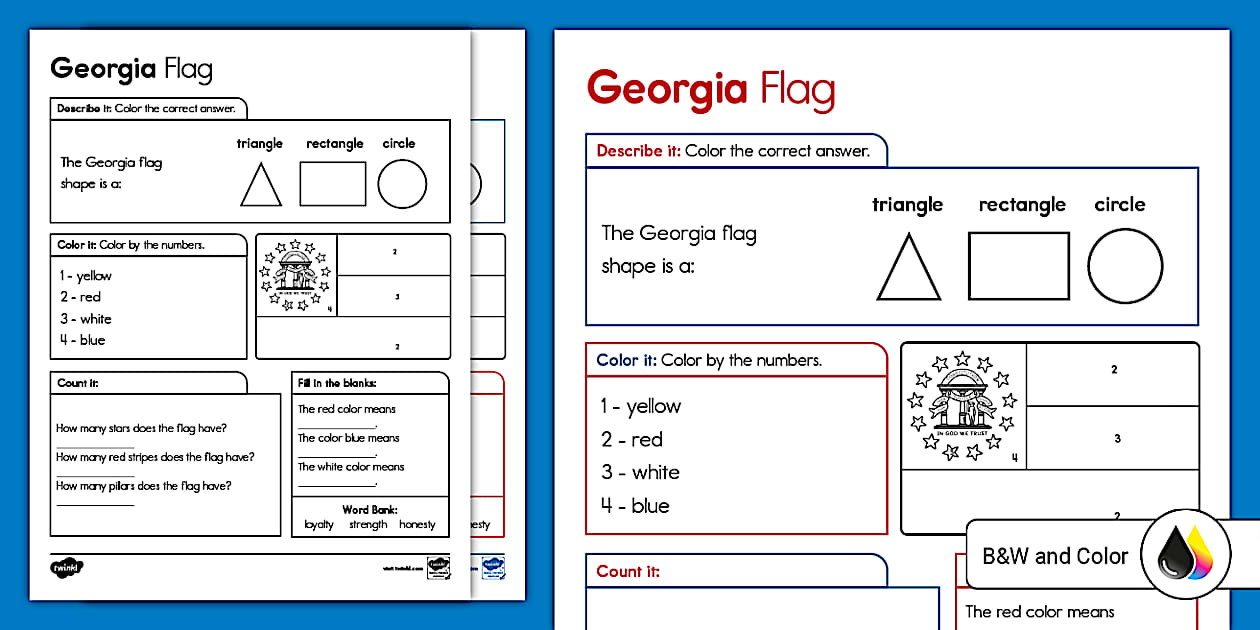Georgia Flag Investigation Worksheet for K-2nd Grade