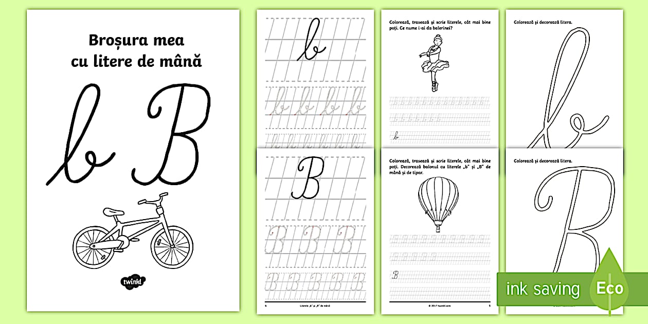 Scrierea literelor „b” și „B” de mână - Broșură cu activități
