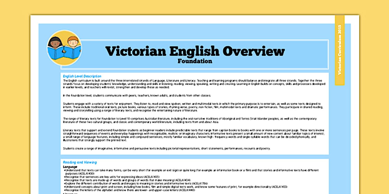 Black and White AusVELs Victorian Curriculum Foundation English Overview