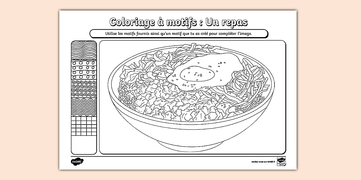 Coloriage à motifs : Un repas - Twinkl Art - Twinkl