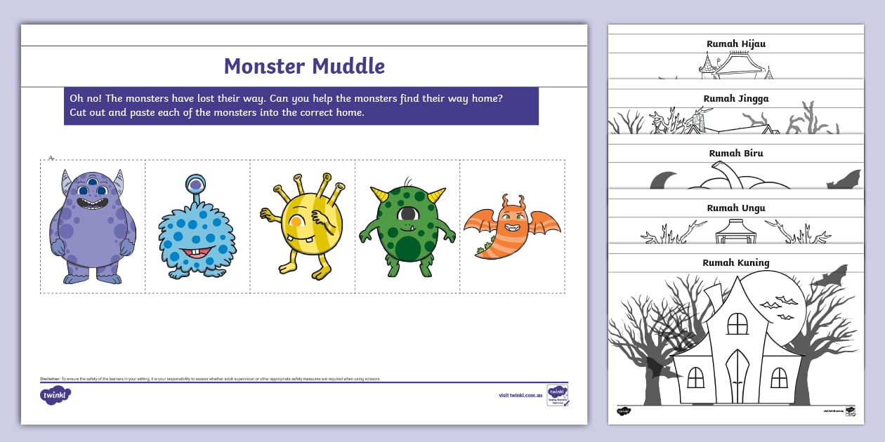 Monster Colours Cut and Paste - Indonesian (Teacher-Made)