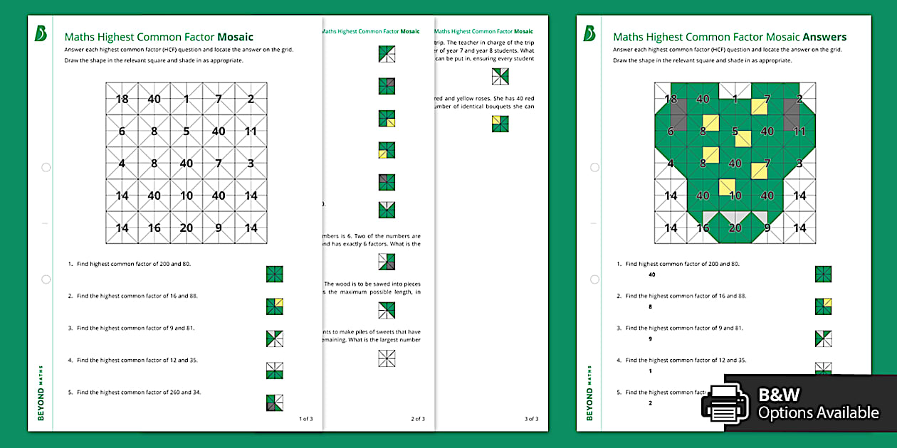 👉 Maths Highest Common Factor Mosaic (teacher made)