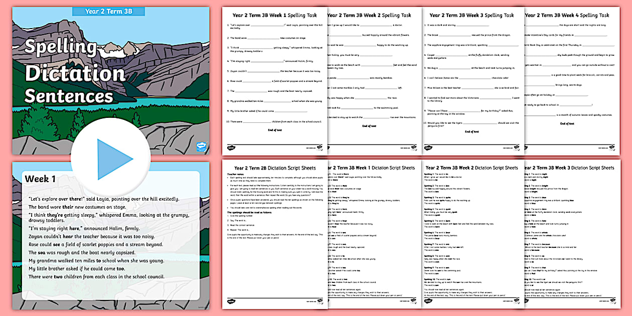 Year 2 Term 3B Spelling Dictation Sentences Activity Pack
