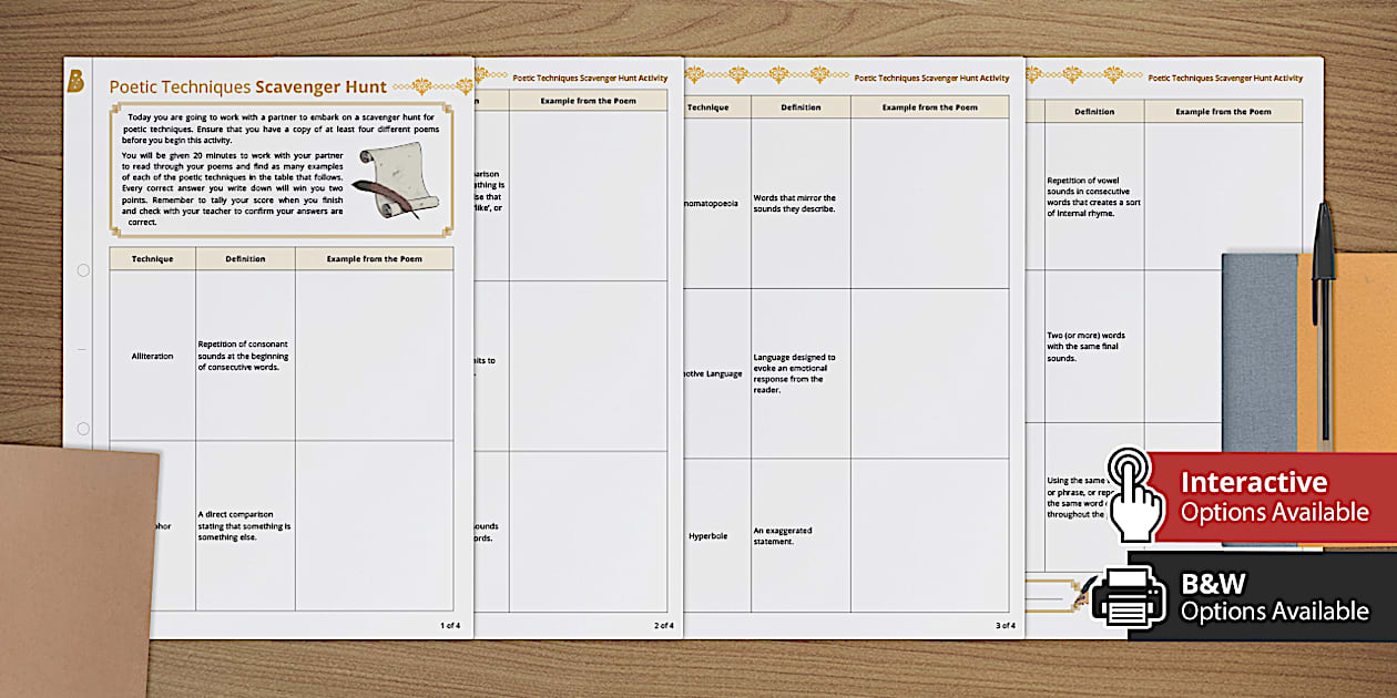 Poetic Techniques Scavenger Hunt (Teacher-Made) - Twinkl