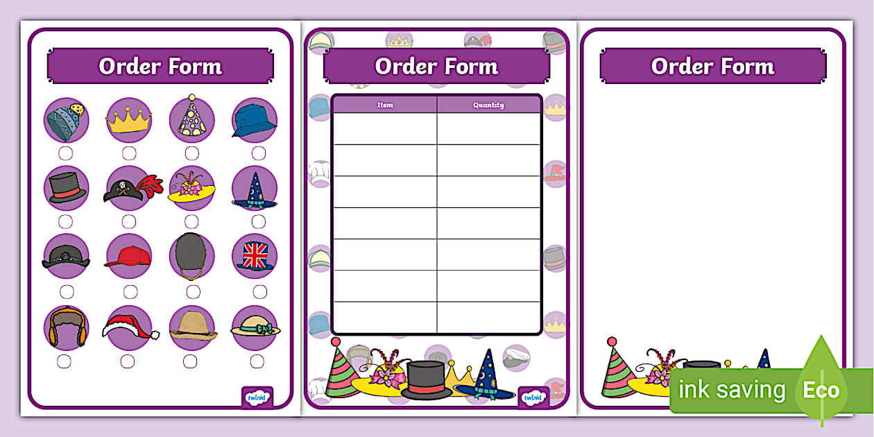 Hat Shop Order Forms - Twinkl - EYFS - Role-Play - Twinkl