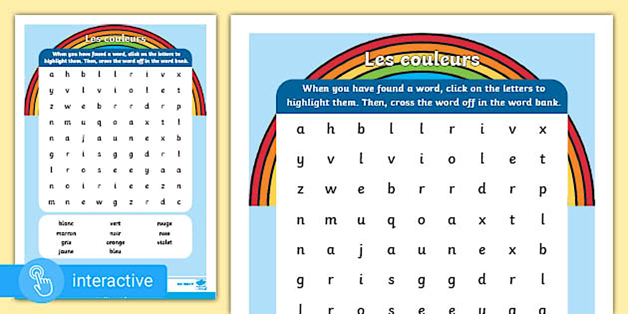👉 KS1 French Colours Word Search | Interactive French Games