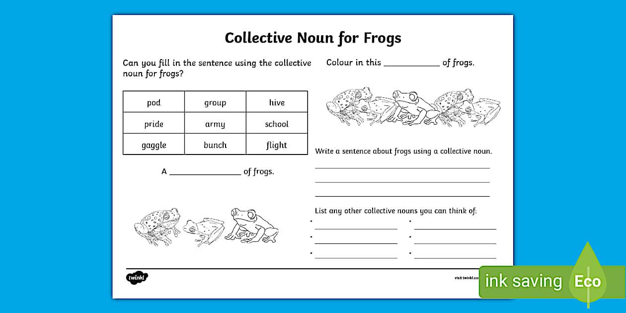 Collective Noun Frogs Worksheet (teacher made) - Twinkl