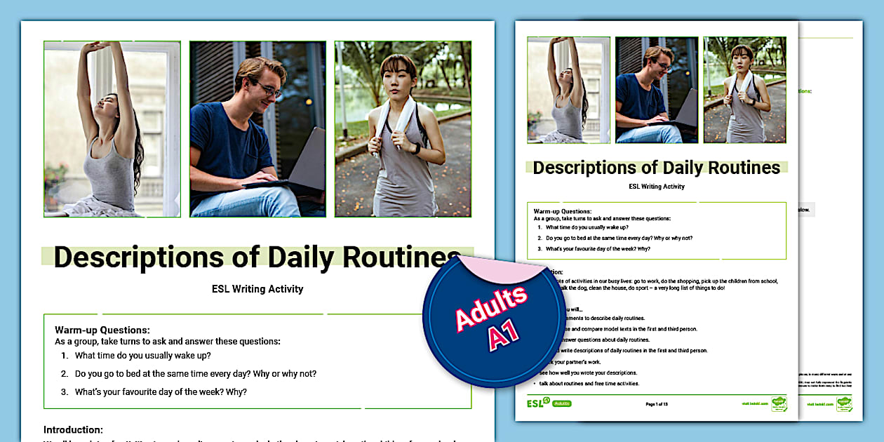 ESL Writing Descriptions of Daily Routines for A1 Adults