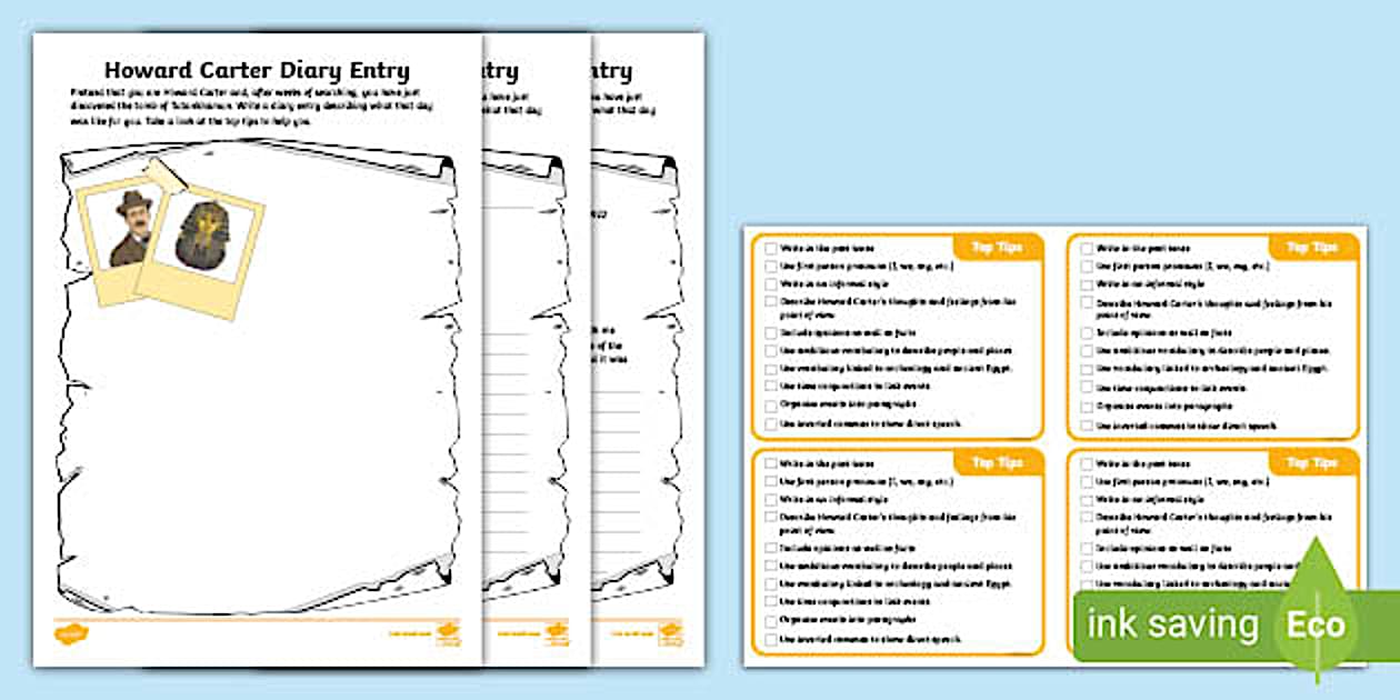 Editable Howard Carter Diary Entry (teacher made) - Twinkl