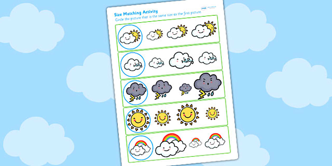 Weather Themed Size Matching Worksheet - Twinkl
