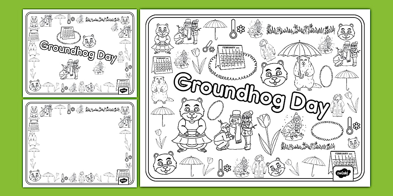 Let's Doodle! Groundhog Day Coloring Sheets - Twinkl