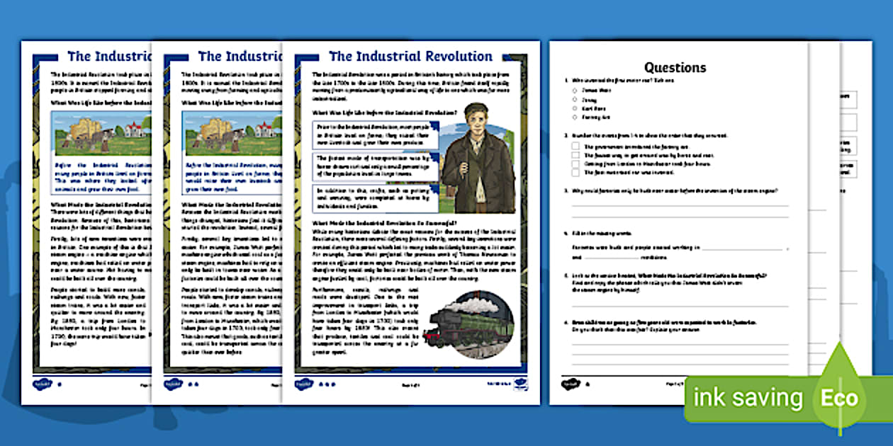 KS2 Industrial Revolution Reading Comprehension Activity