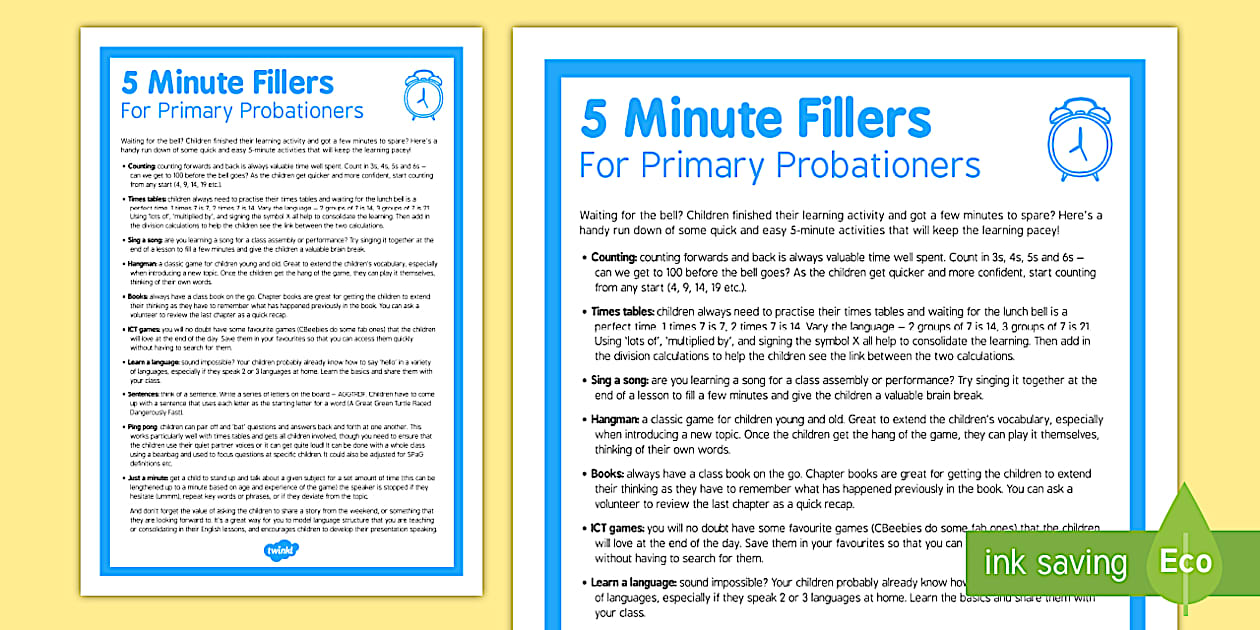 Five Minute Fillers for Primary Probationers (Teacher-Made)