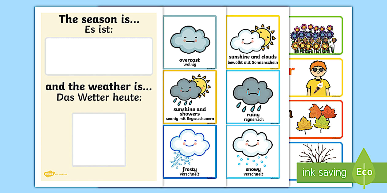 Weather And Season Calendar English/German - EAL, German, Weather And ...