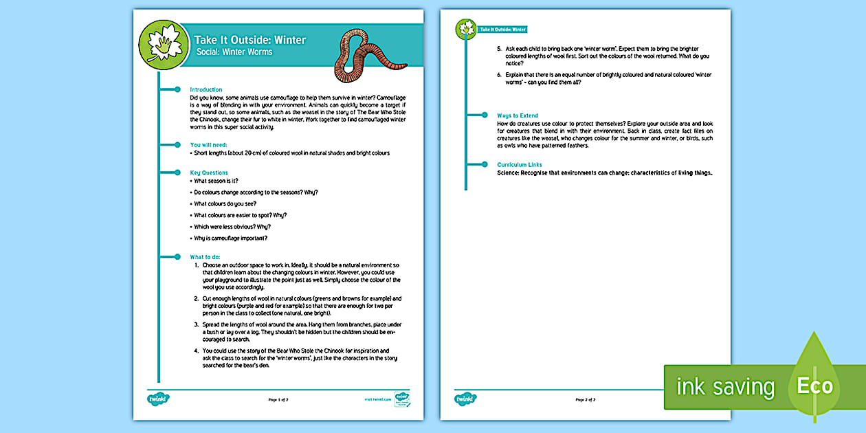 KS2 Take It Outside: Winter Social: Winter Worms Activity